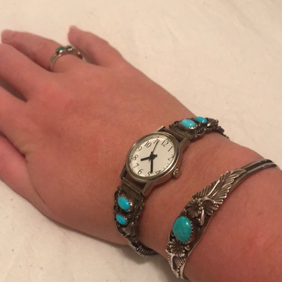 Accessories | Native Turquoise Silver Watch Old Pawn Heavy Well Made ...